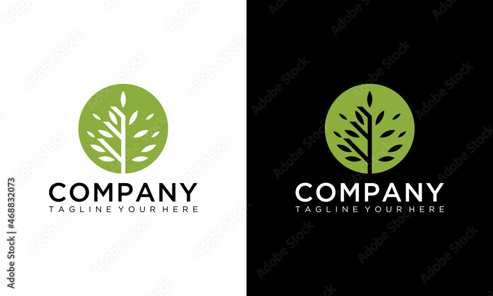 Circle tree logo icon template design. Round garden plant natural line ...