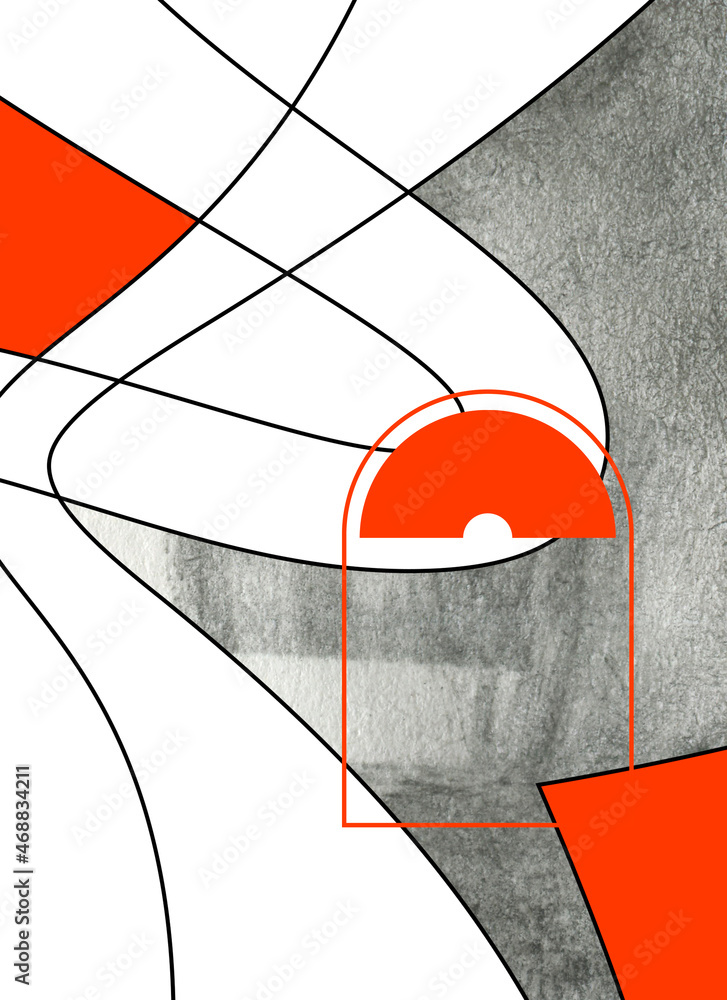 Abstract black continuous line art on white background. Rough charcoal ...