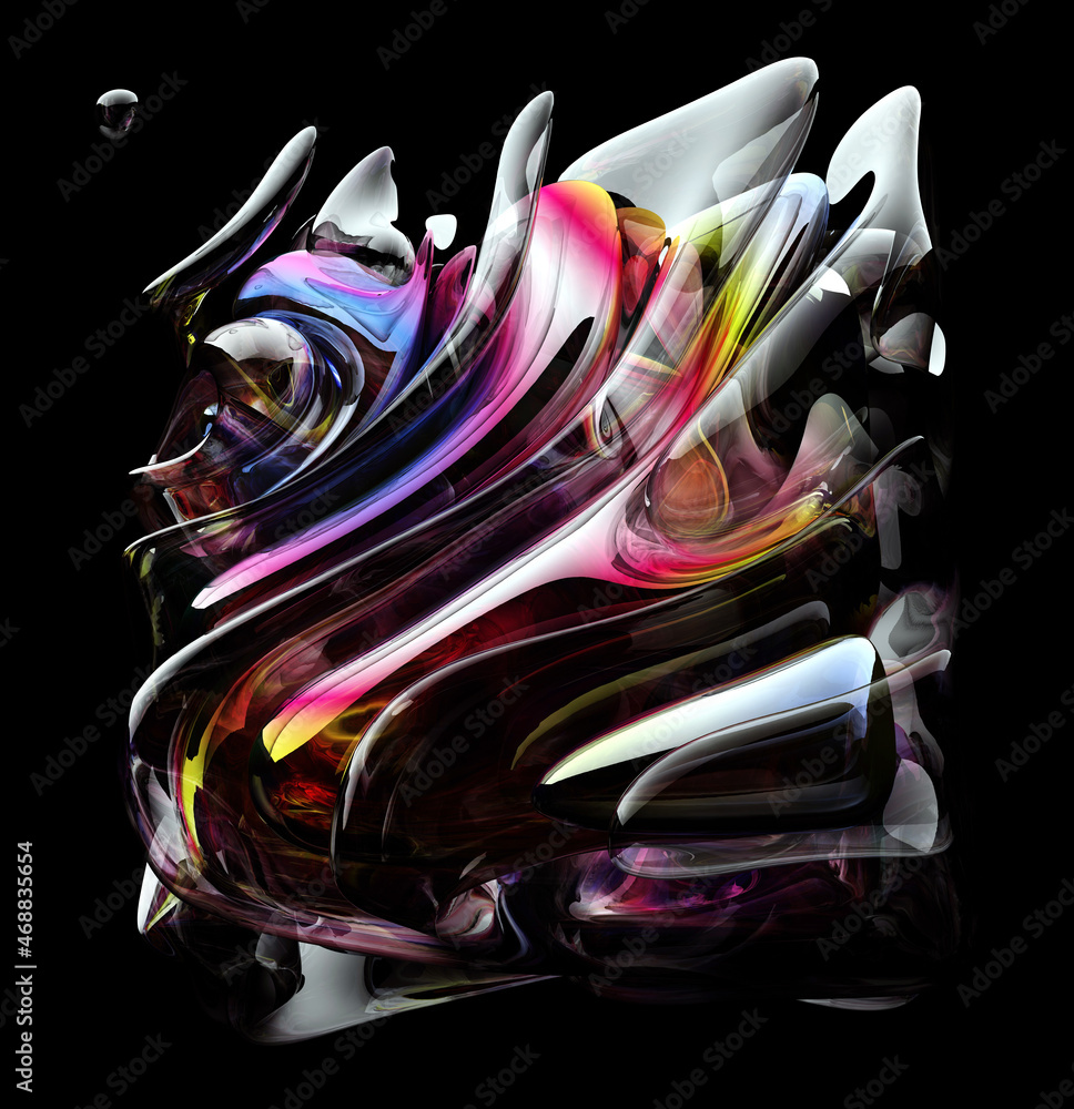 3d render of abstract art with surreal art piece sculpture in cubical ...