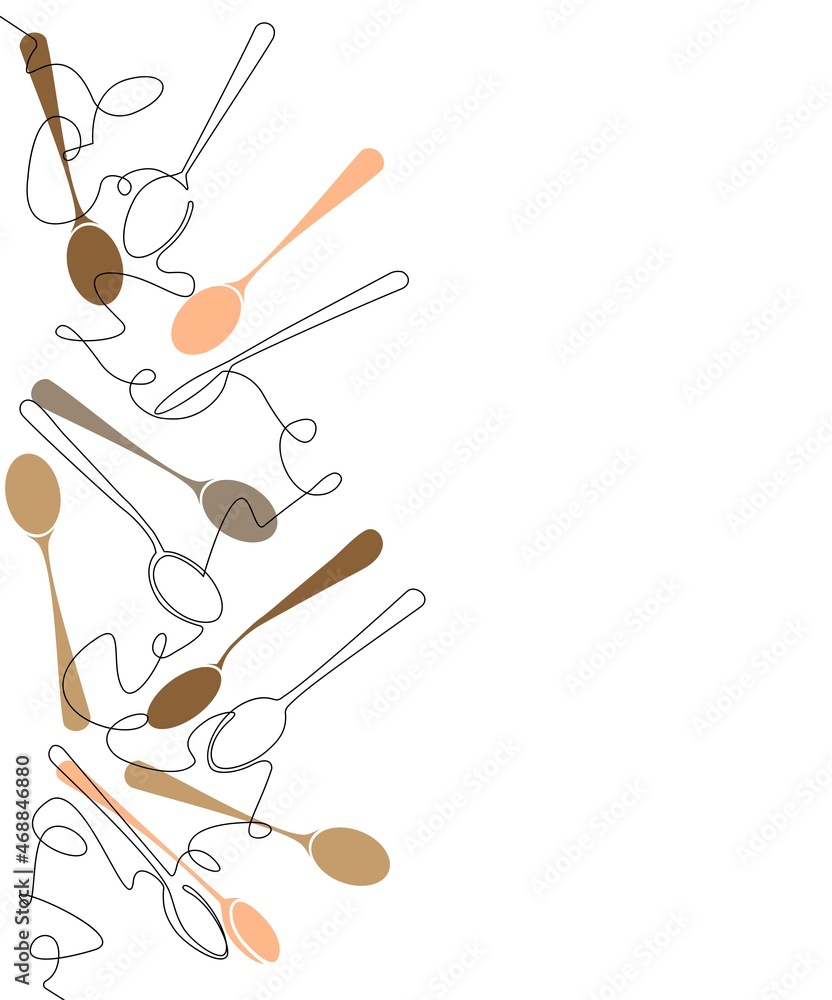 Vertical pattern with spoons. Cooking Background. Continuous drawing ...
