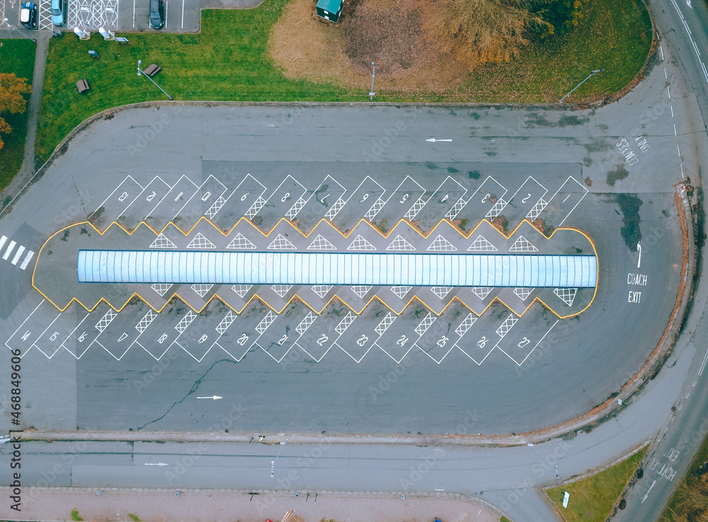 Truck stop on Rest area On the highway. Top view car parking lot. Truck ...