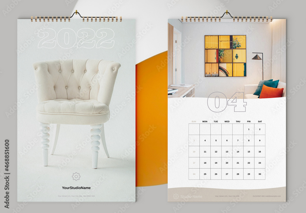 Interior Design Wall Calendar 2022 Layout Stock Template | Adobe Stock
