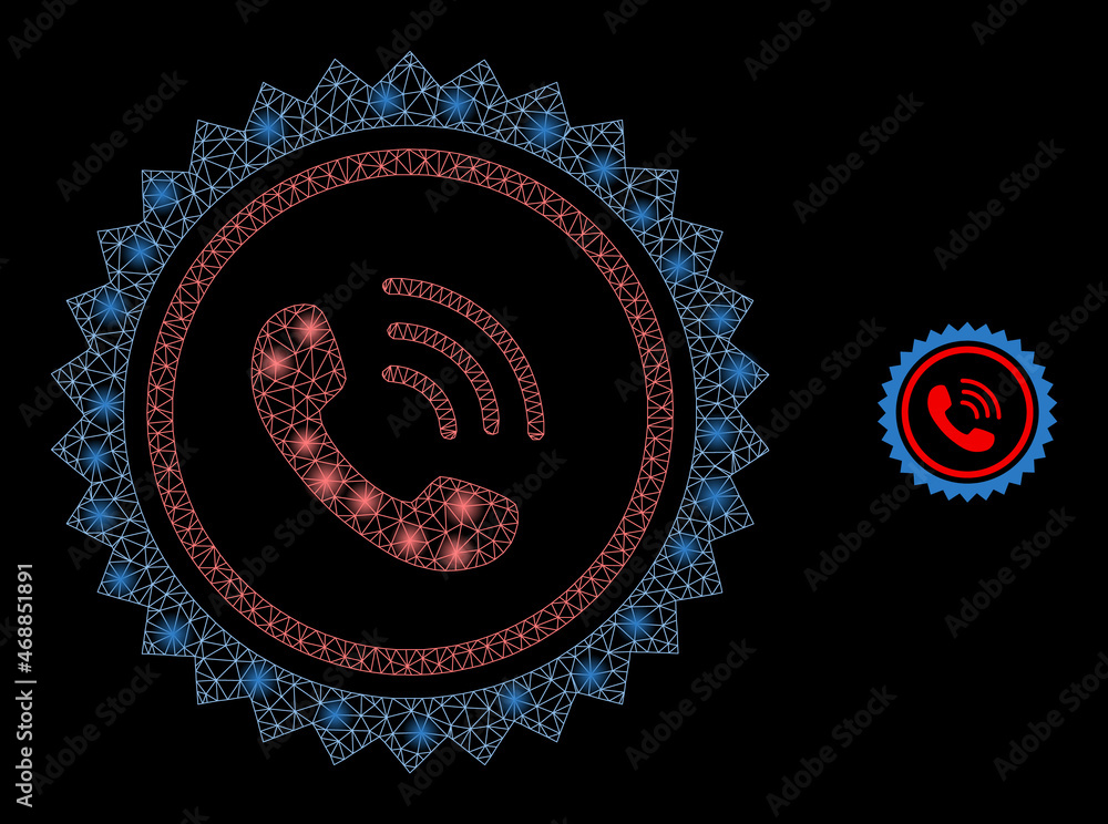 Glossy polygonal mesh net phone call stamp seal icon with glare effect ...