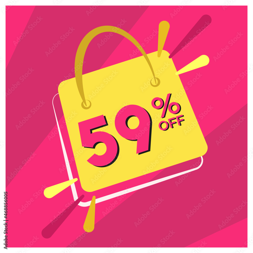 59 percent discount. Pink banner with floating bag for promotions and offers Stock Vector ...