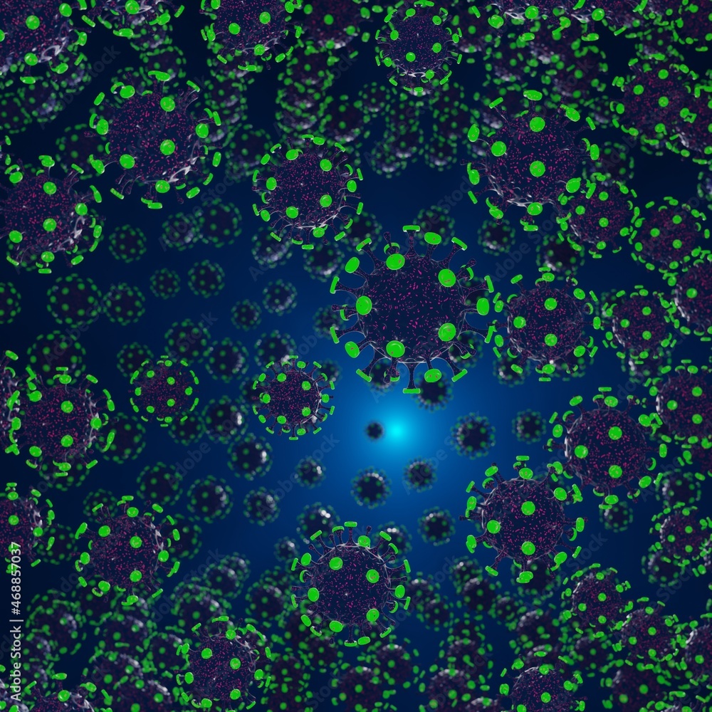 Virus in body, microscopic 3D model, 3D rendering with glowing effect ...