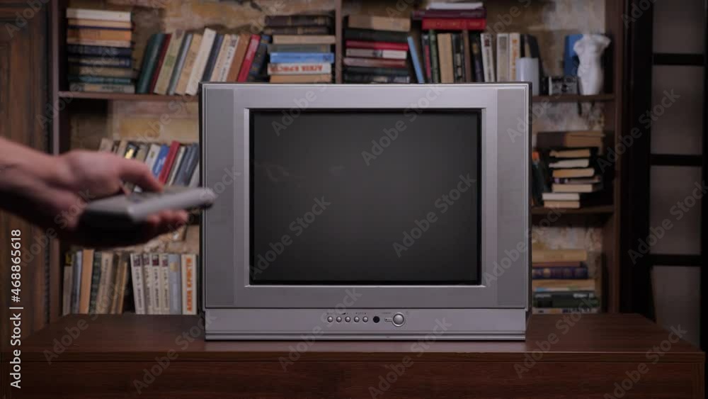 Old books background retro television set. Library room old tv set. 90 ...