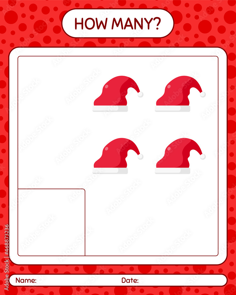 How many counting game with santa hat. worksheet for preschool kids ...