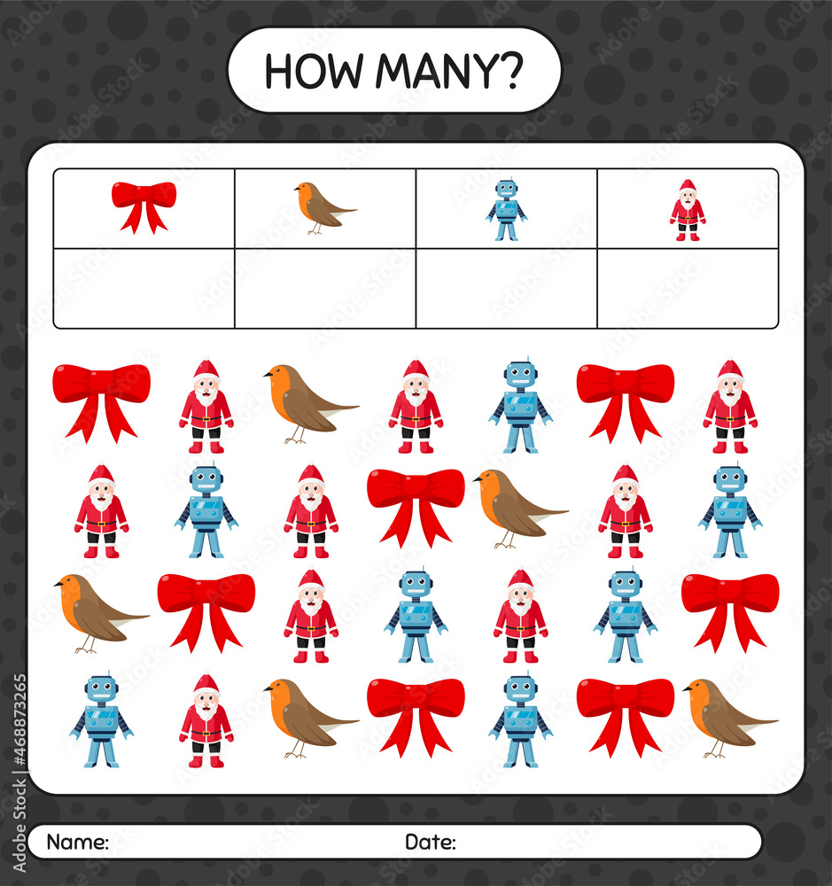 How many counting game with christmas icon. worksheet for preschool ...