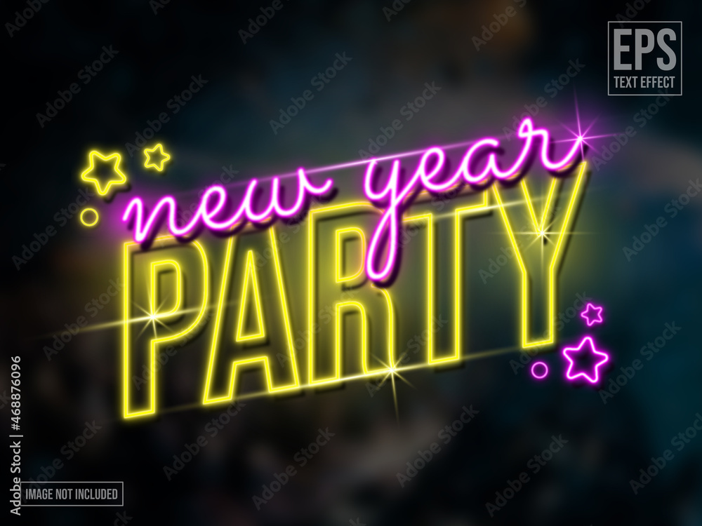 New Year Party Neon Light Glow Text Effect Psd Editable Template. Stock ...