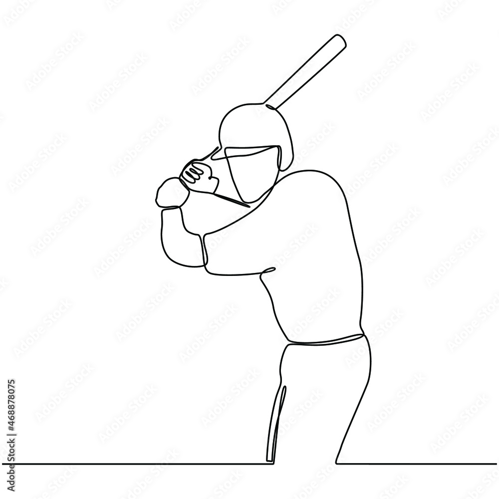 continuous line drawing of a man playing baseball vector illustration ...