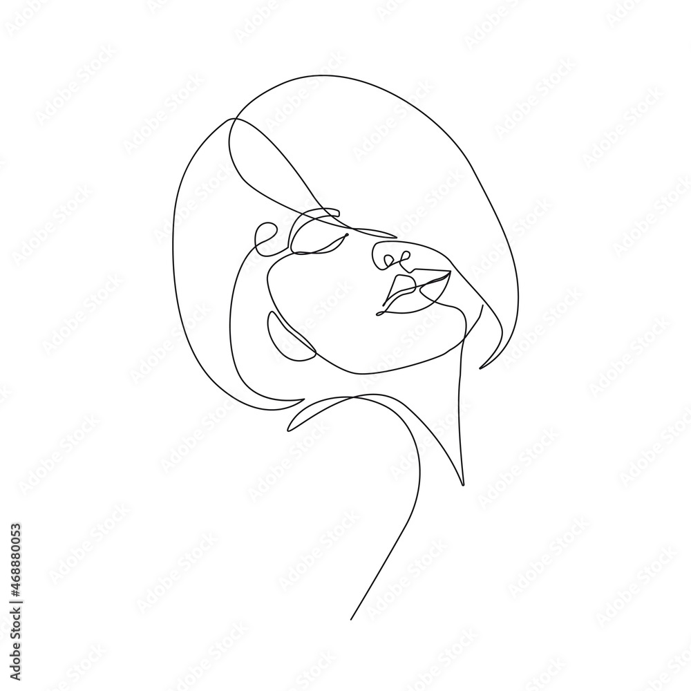 Continuous Line Drawing of Woman Head. Line Art Creative Concept Black ...