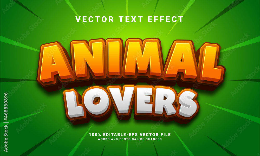 Animal lovers 3D text effect. Editable text style effect with cartoon ...