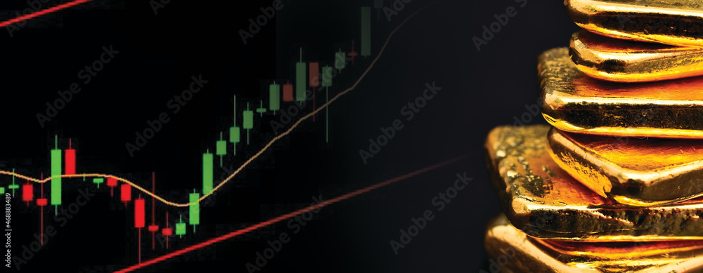 Gold Bar with financial gold price graph Background, free space on left ...