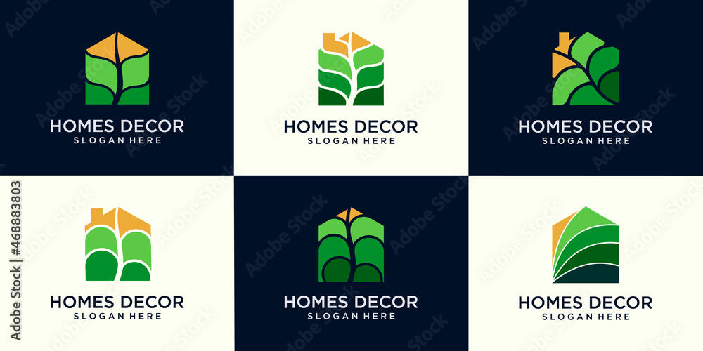 set of Nature house logo with green color can be used as symbols, brand ...