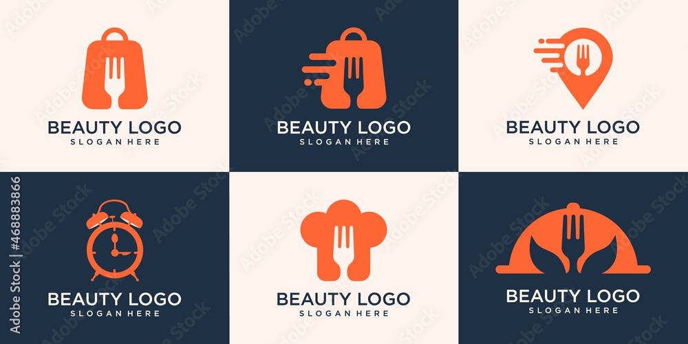 set of food logo concept, shop, chef, map and time food . logo simple ...