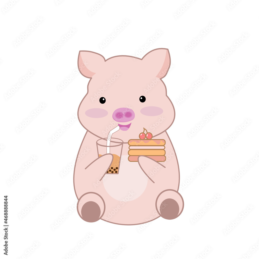 cute pig cartoon isolated on white background Vector illustration, cute ...
