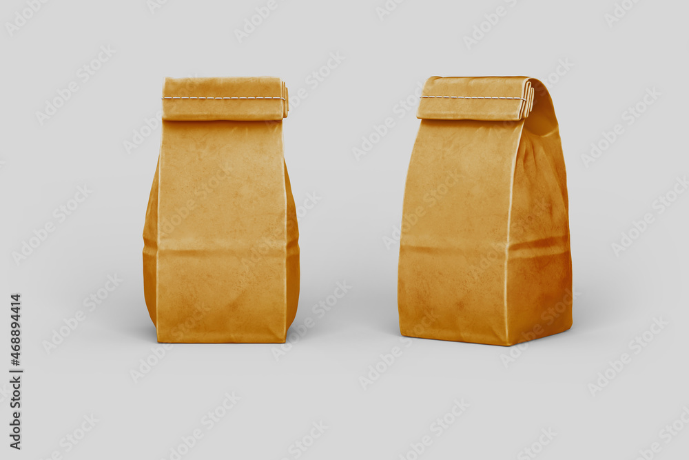 Brown craft paper bag packaging template with stitch sewing isolated on ...