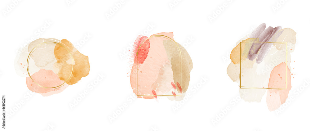 Abstract watercolor frame background vector. Modern art with gold foil ...