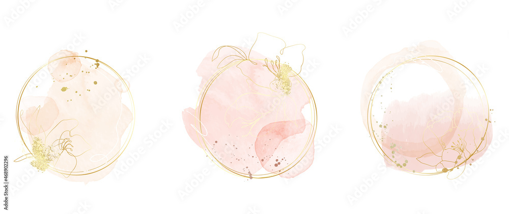 Abstract watercolor frame background vector. Modern art with gold foil ...