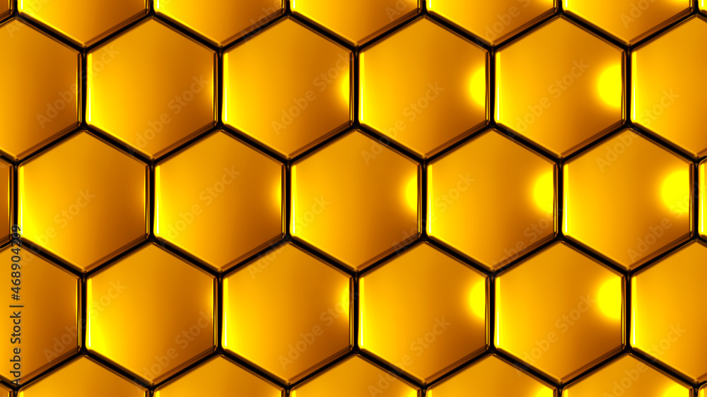Gold hexagons 3D geometric background, shiny golden metallic shapes ...