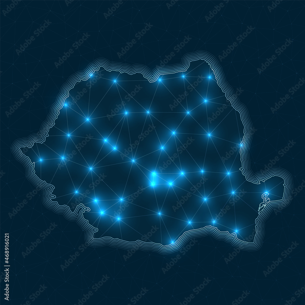Romania network map. Abstract geometric map of the country. Digital ...