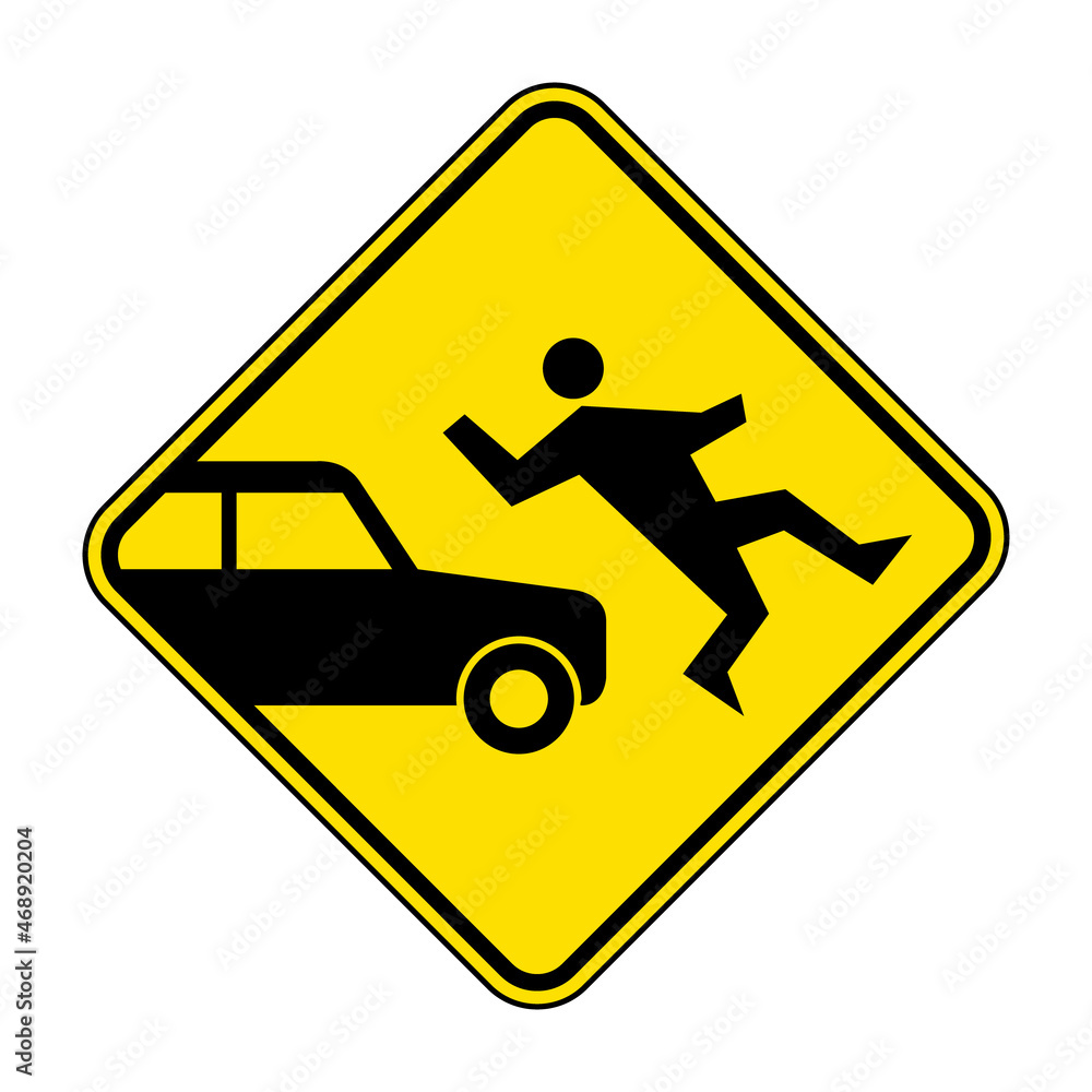 Vetor de Accident with pedestrian warning sign. Vector illustration of ...