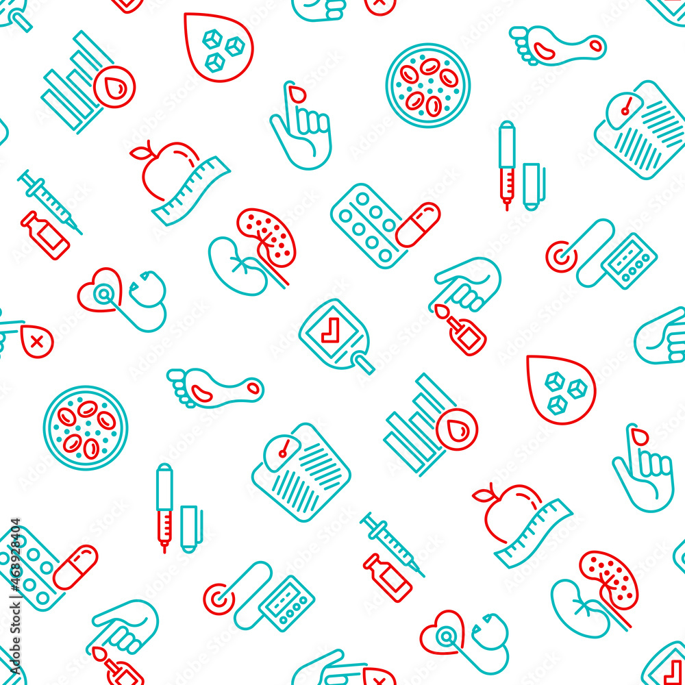 Vektorová grafika „Diabetes seamless pattern with thin line icons ...