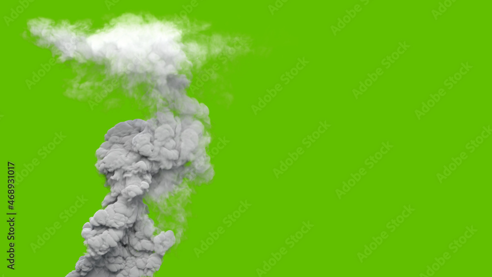 grey defilement smoke column from forest fire on green screen, isolated ...