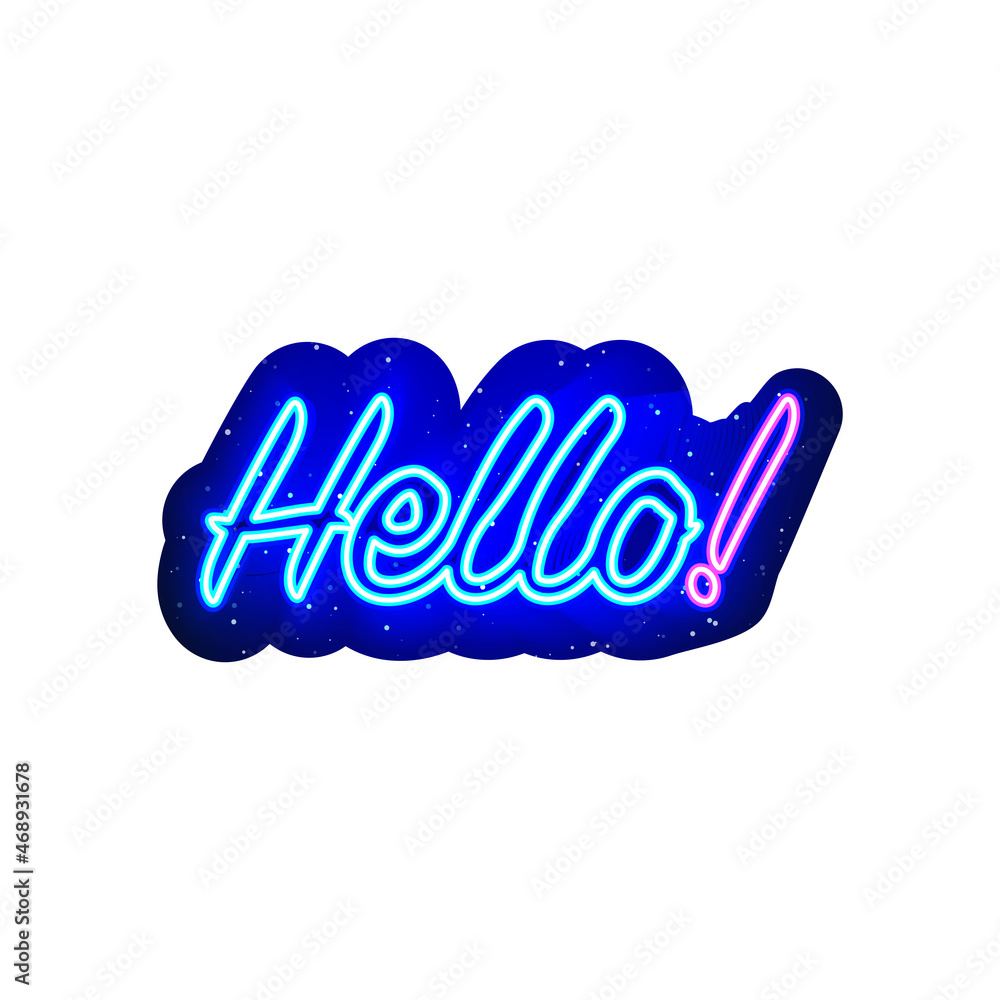 Neon color hello text line. Midnight blue. Natural design of hello ...