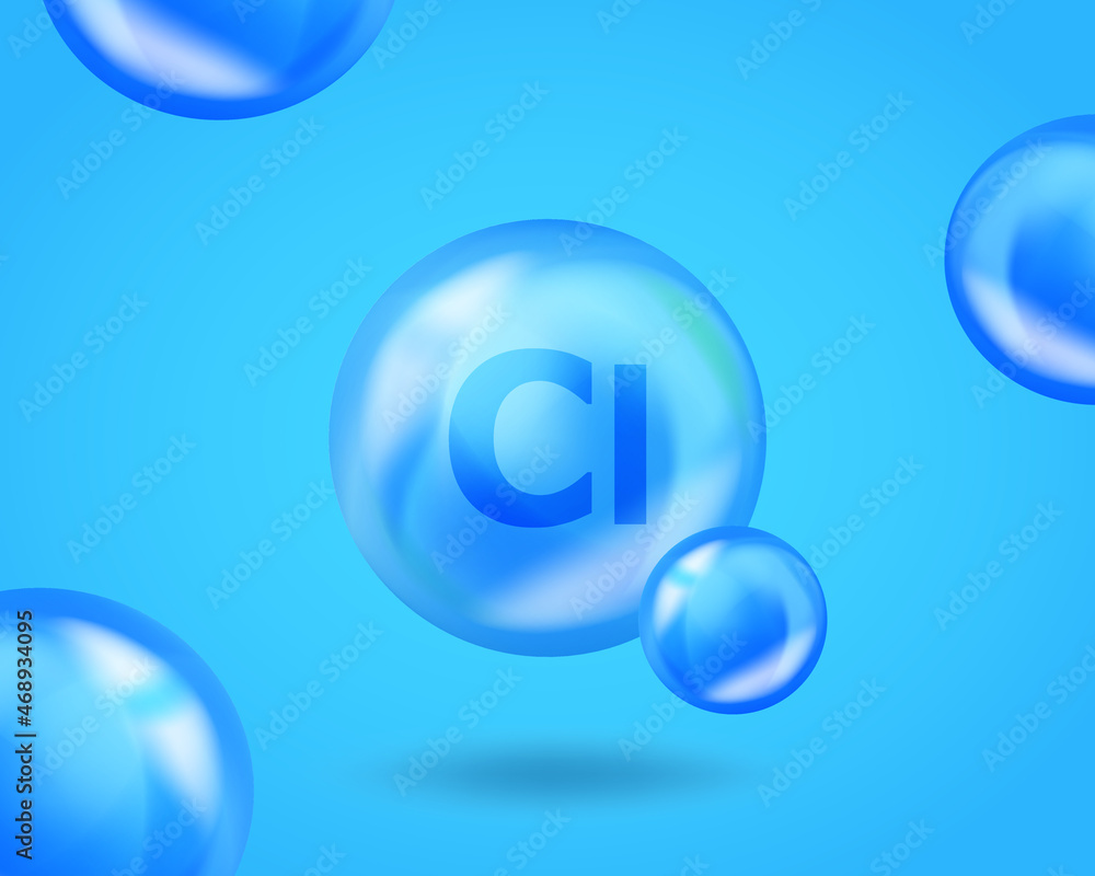 3D Mineral Cl Chlorum drop pill capsule. Blue nutrition design for ...