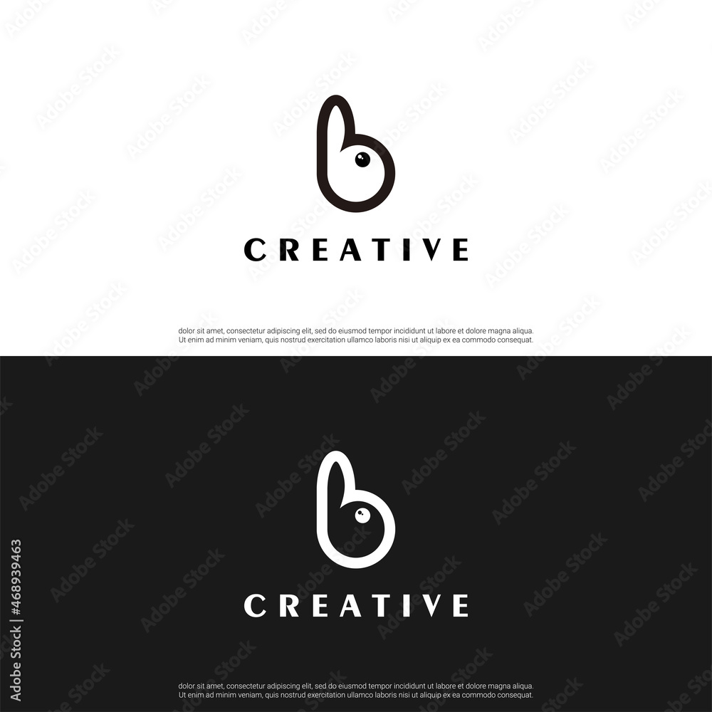 Letter B rabbit Logo . Flat Vector Logo Design Template Element black ...