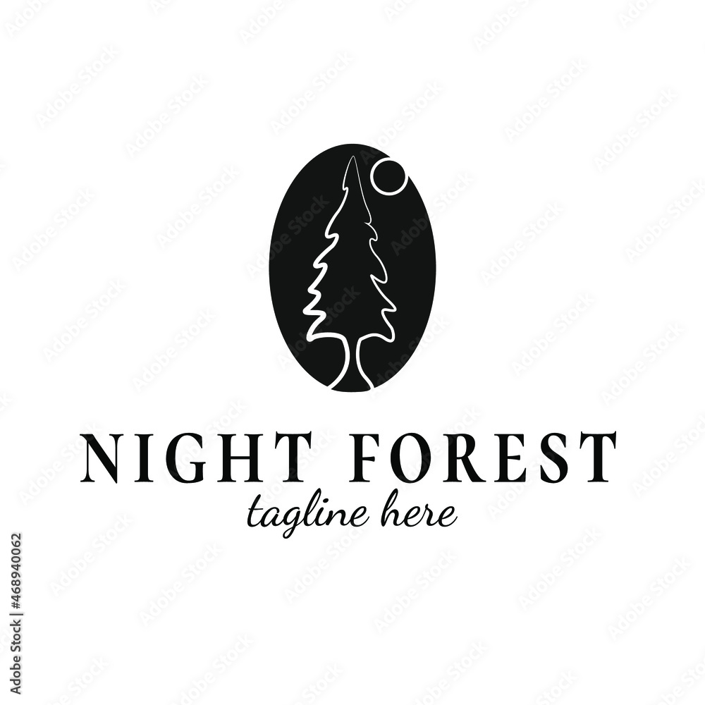 Forest logo design logo template. Moon and tree forest brand identity ...