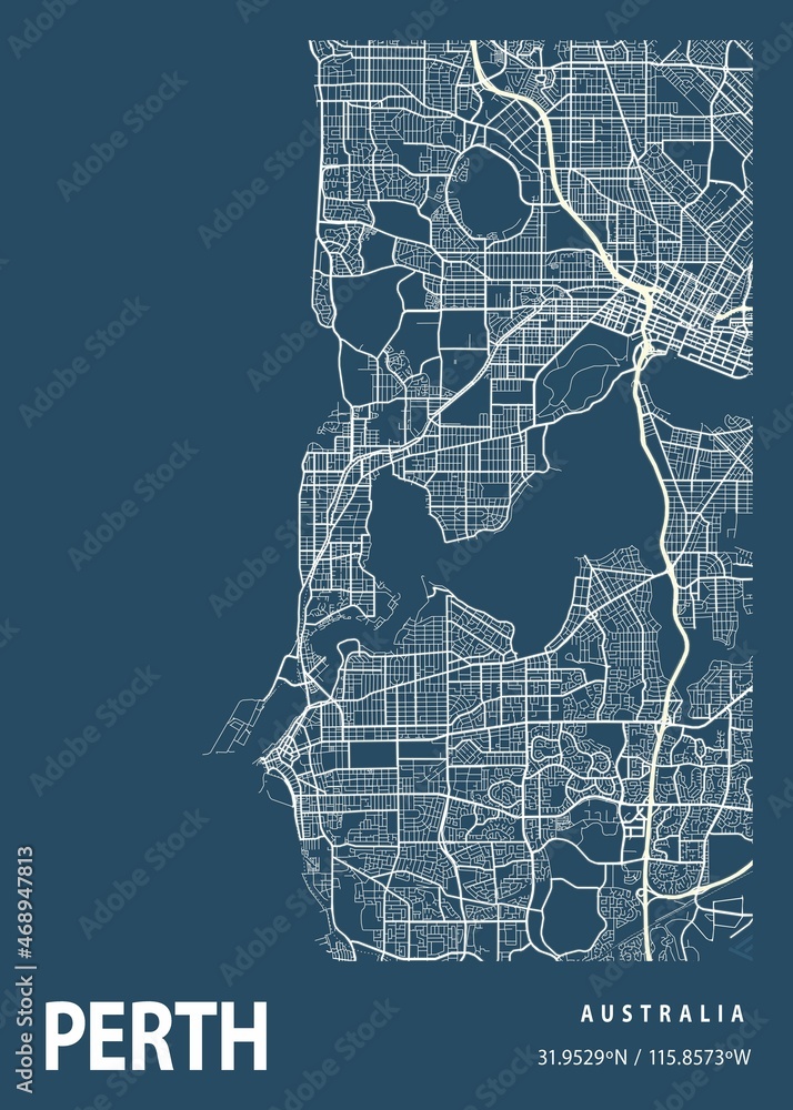 Perth - Australia Blueprint City Map Stock Illustration | Adobe Stock