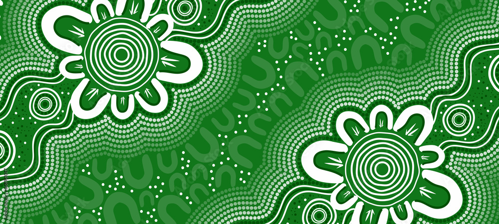 Dot art aboriginal green background Stock Vector | Adobe Stock