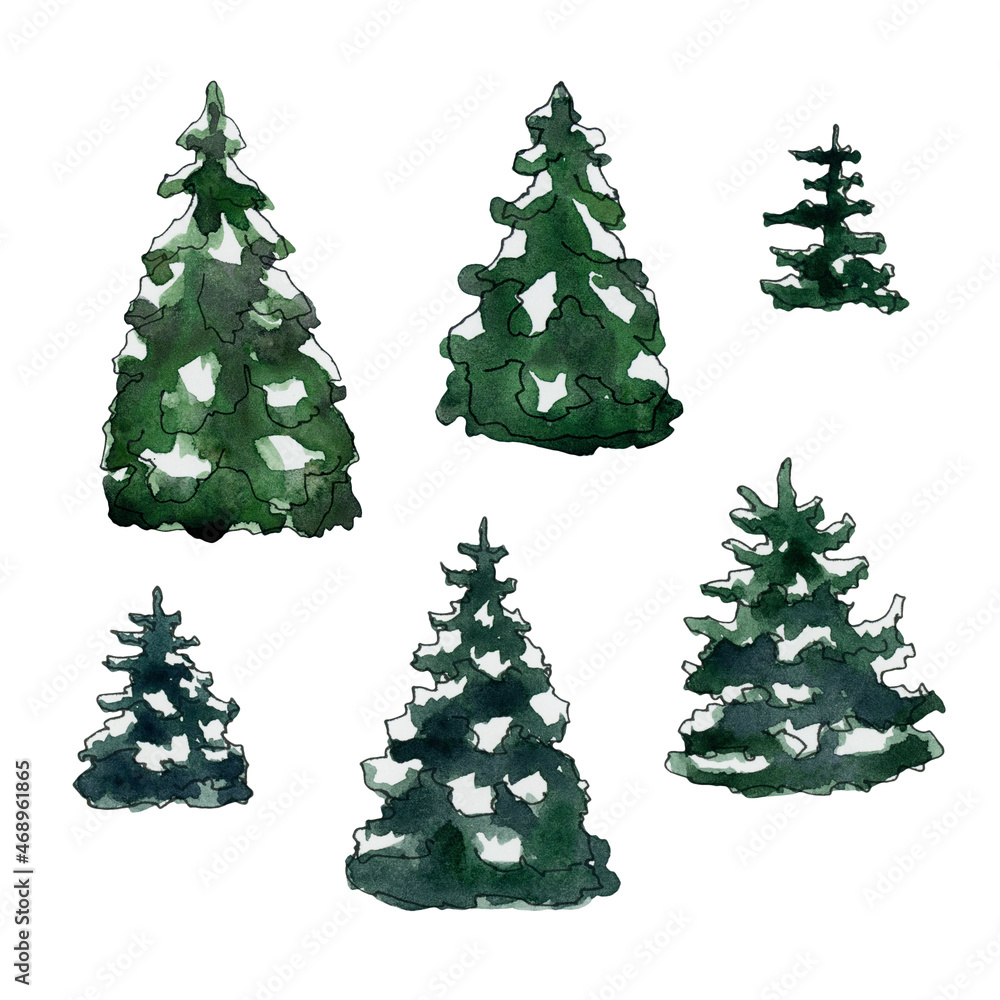 winter woodland forest clipart, watercolor fir tree clip art, isolated ...