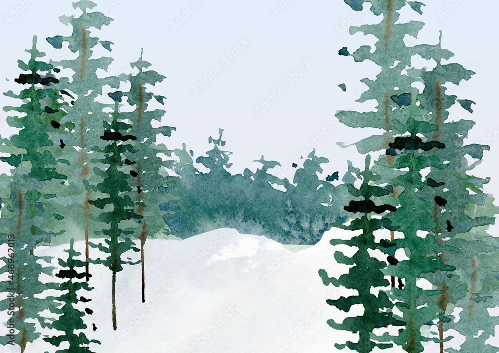 winter forest landscape clipart, watercolor snowy woodland clip art ...