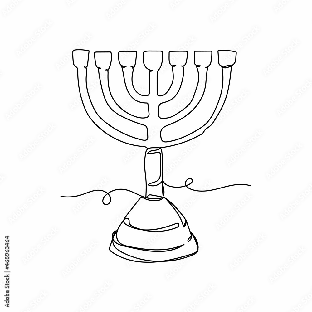 Vector continuous one single line drawing icon of beautiful hanukkah ...