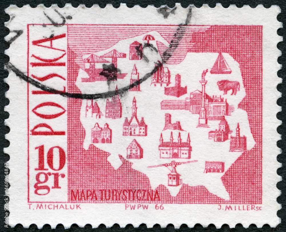 POLAND - 1966: shows Map Showing Tourist Attractions, Tourism, 1966 ...