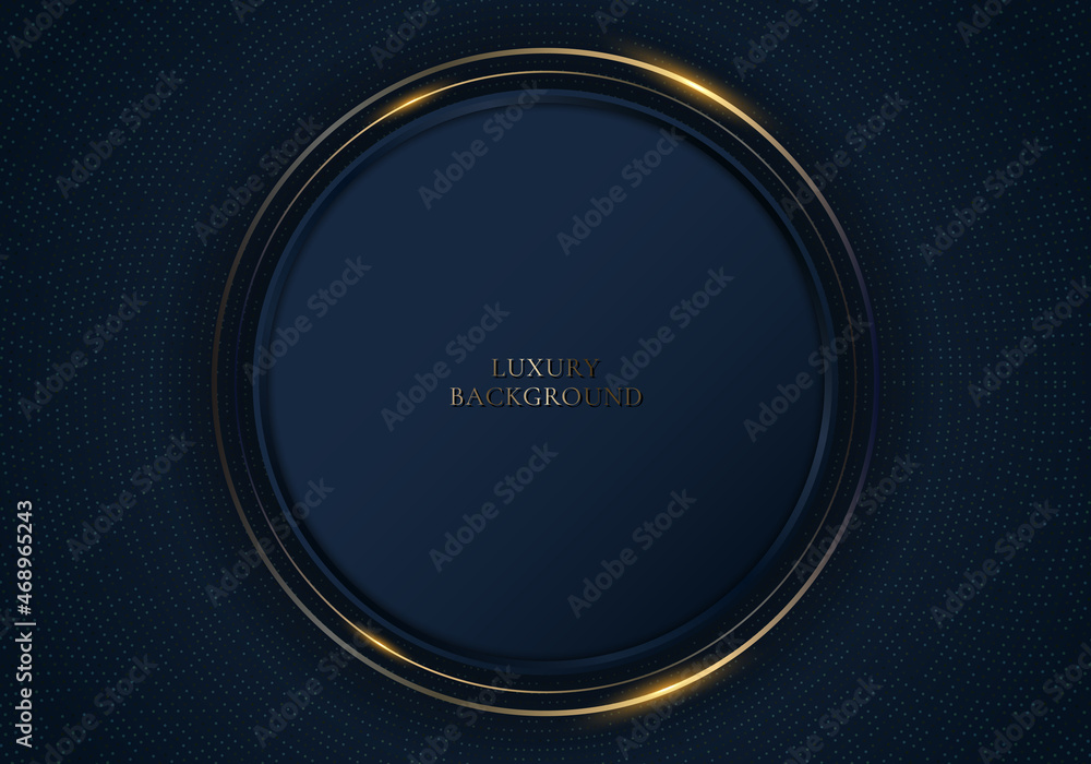 3D elegant blue metallic and golden border circles badge with particles ...