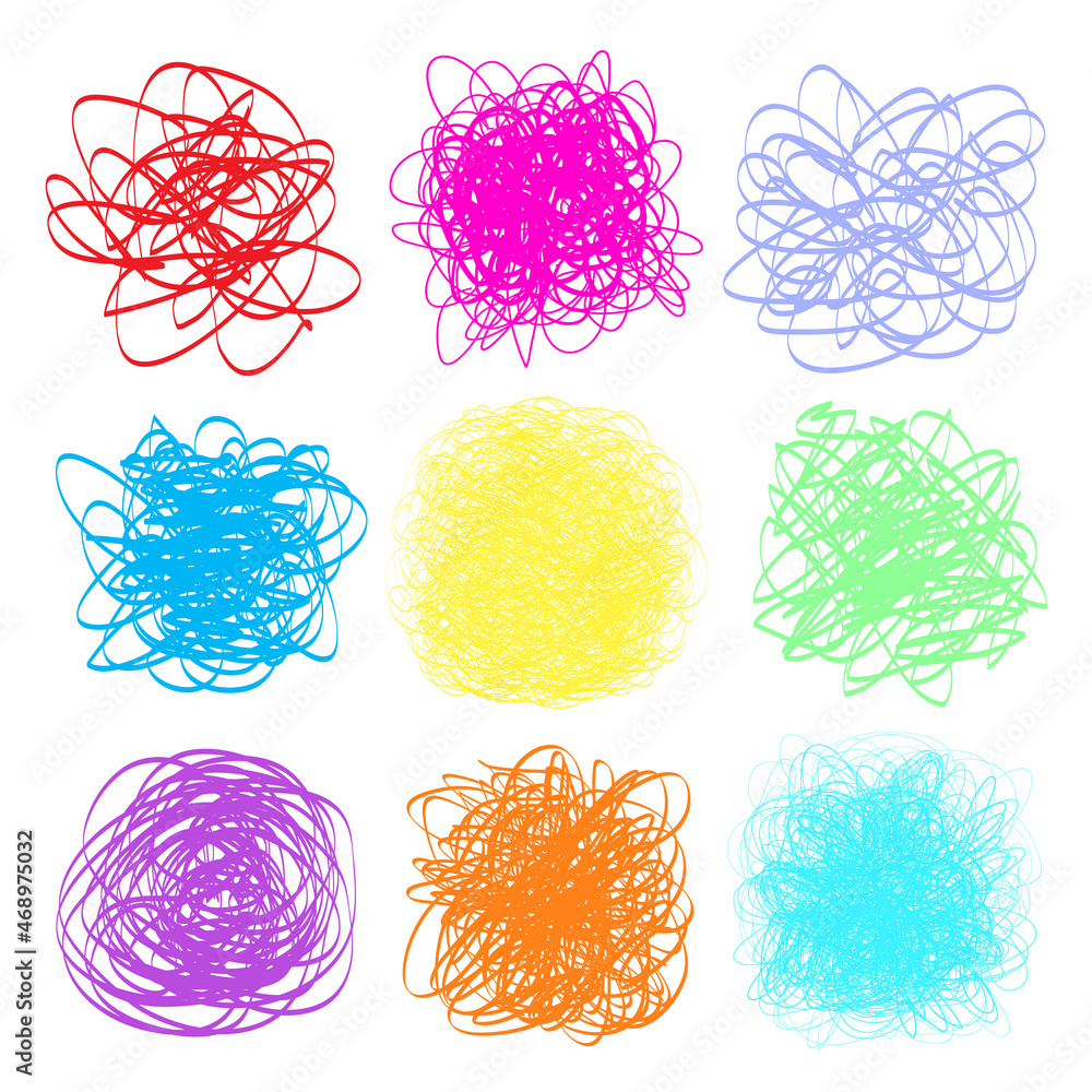 Colored tangled patterns on white. Chaotic stripes. Backgrounds with ...
