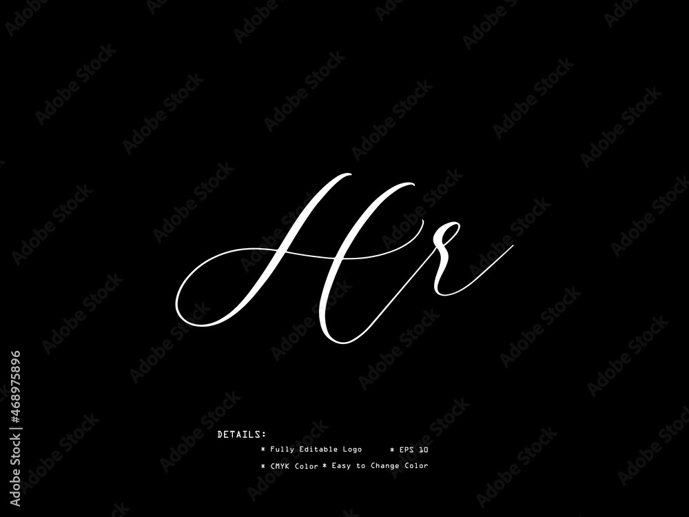 Signature HR Logo, Letter HR h r logo icon design on black background ...