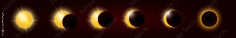 Total and partial solar eclipse in full cycle, realistic sun glow and ...