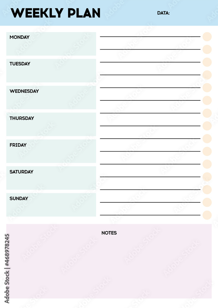 Vetor de Printable A4 Basic Weekly Planner. Modern planner template set ...