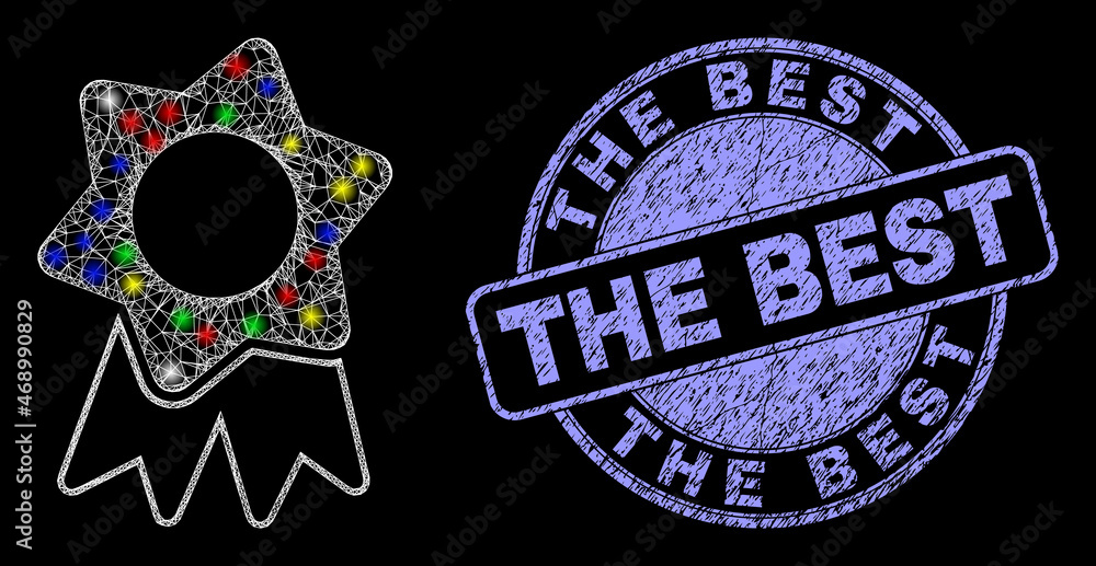 Glossy polygonal mesh net award badge icon with glitter effect on a ...