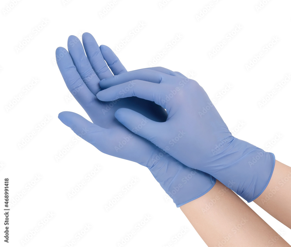 Medical gloves.Two blue surgical gloves isolated on white background ...
