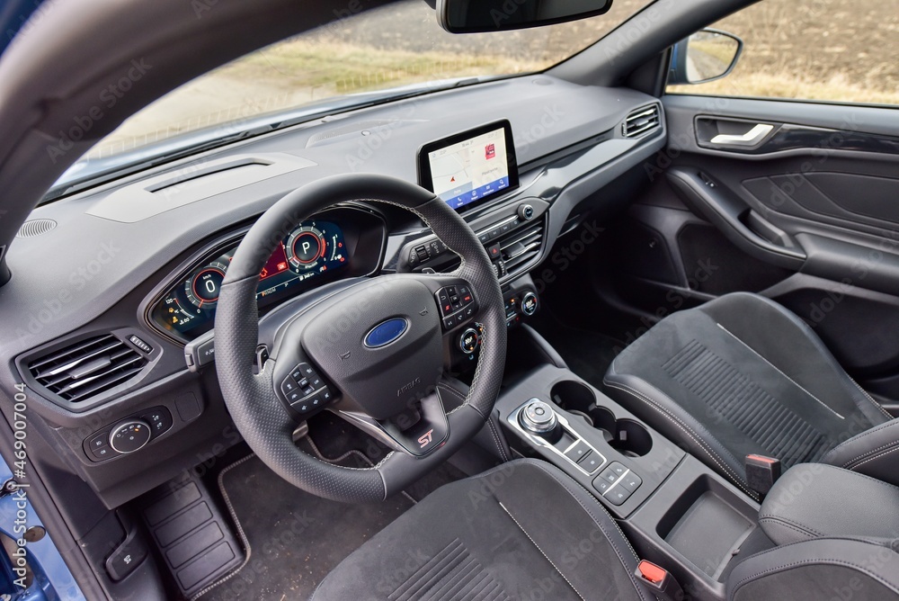 Ford Focus ST 206 kW. Cabin interior - dashboard. 03-02-2021, Prague ...