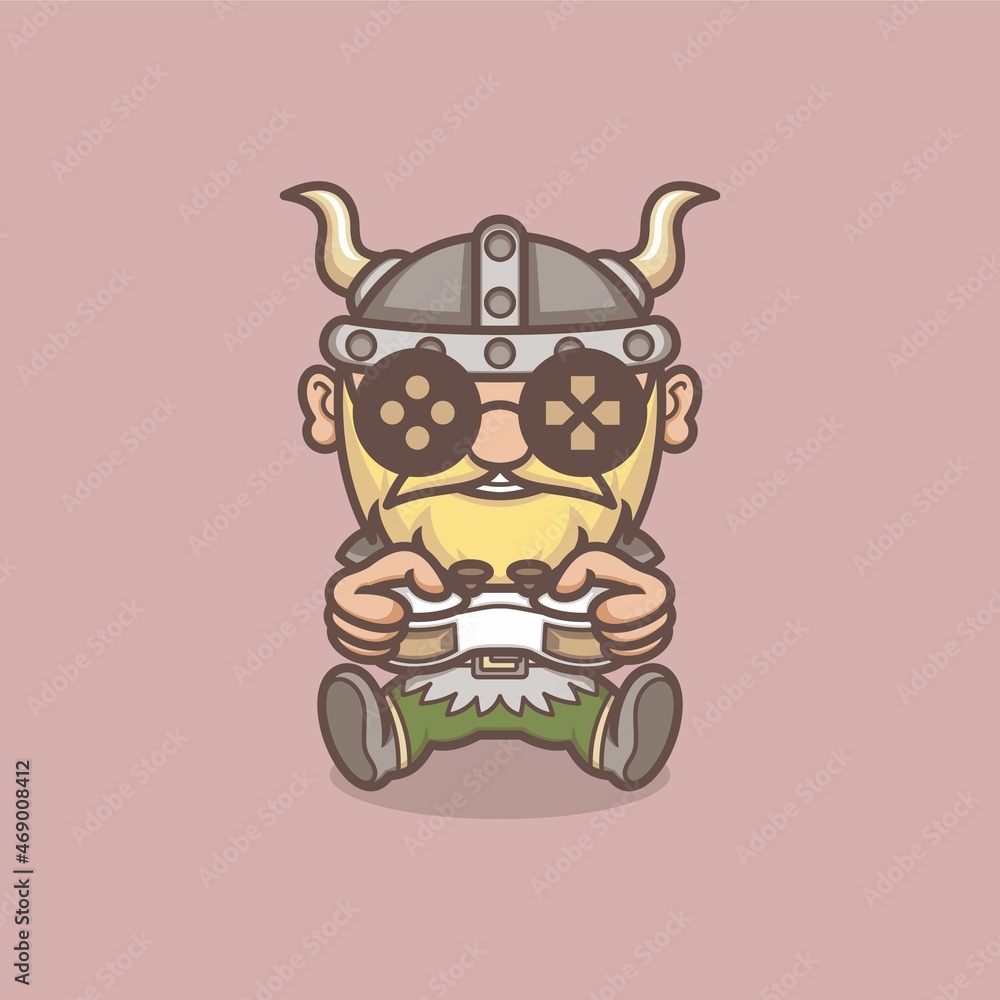 cute cartoon viking playing game using joystick. vector illustration ...