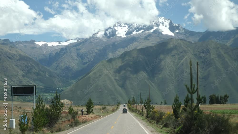 Roads in the Peruvian Andes mountains. Andean landscape. Peaks of ...