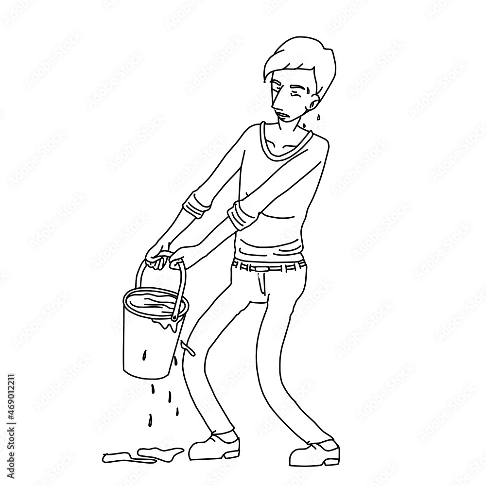 Hugo Man Carry Heavy Bucket Exhausted Emotions Whiteboard Animation SVG ...