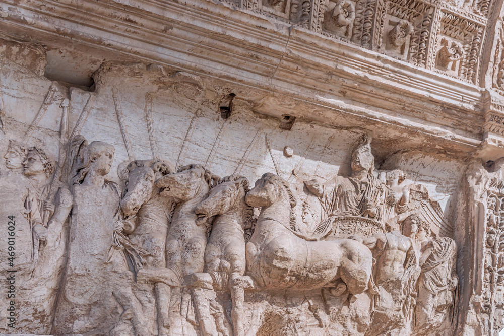The panel depicts the spoils taken from the Temple in Jerusalem in the ...